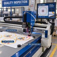 China Automatic CNC Melamine Decal Paper Cutting Machine with Optical Positioning and Custom Contour Cutting for sale