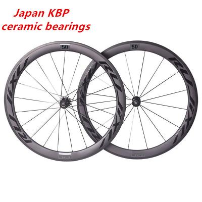 China Carbon Road Wheelset 38mm 50mm 60mm Ceramic Bearing Hub 25mm Width Straight Flat Spokes for sale