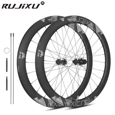 China RUJIXU 700C Full Carbon Road Bike Wheelset 50mm 36T Ratchet Hub Clincher Tubeless Disc Brake for sale