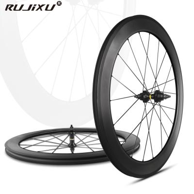China RUJIXU 88mm Carbon Fiber Fixed Gear Wheelset with V-Brake 20/20H Spoke Count 1910g for sale