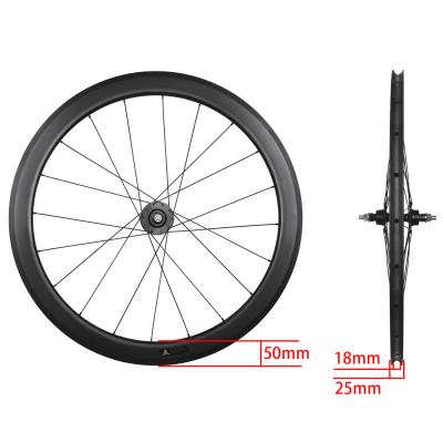 China RUJIXU Carbon 700C Fixed Gear Wheelset 50mm Deep Vacuum Rim 1835g Road Bike Wheels for sale