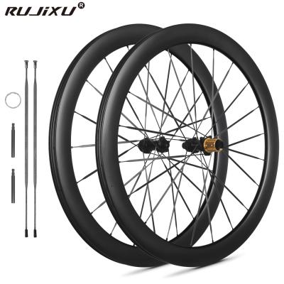 China 700C 50mm Carbon Fiber Disc Brake Road Bike Wheelset 36T Ratchet Hub Sealed Bearing for sale
