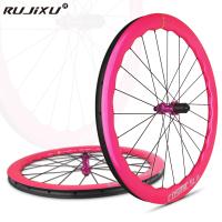 China 700C Carbon Fiber Pink Rim Disc Brake Wheel Set 50mm Depth UD Finish 6 Claw Hub Center Lock for sale