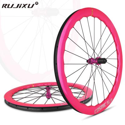 China 700C Carbon Fiber Pink Rim Disc Brake Wheel Set 50mm Depth UD Finish 6 Claw Hub Center Lock for sale