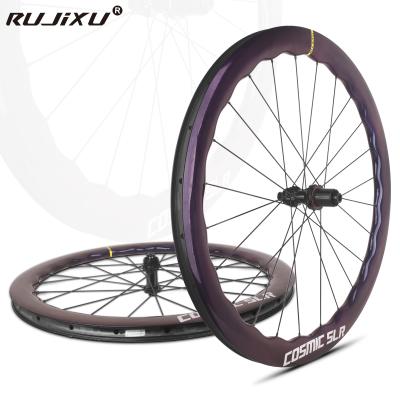 China 700C Carbon Road Bike Wheel Set 5045mm Rim 6 Claw Hub Center Lock Disc Brake Variable Speed for sale