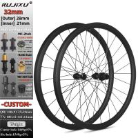 China RUJIXU 700c 32mm Carbon Clincher Disc Brake Wheelset 24 Holes Tubeless Road Bike Wheels for sale