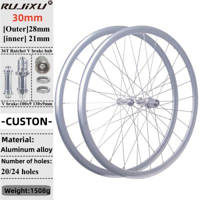 China 700C Road Bike Wheelset Aluminum Alloy 30mm Rim V Brake Custom Logo Support HG 7-12 Speed for sale