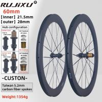 China 700C Carbon Fiber Road Bike Wheel Set 60mm 28mm Wide Disc Brake 20H T800 for sale
