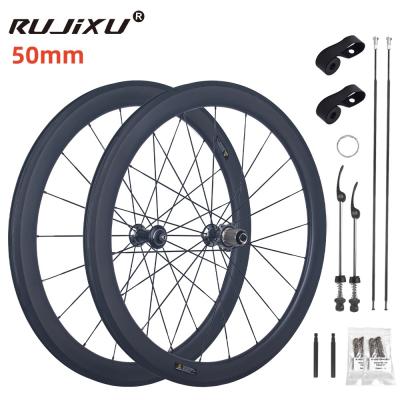 China RUJIXU 700c Carbon Bike Wheelset 50mm Rim Brake Clincher Tubeless Road Bicycle Wheels 25mm Width T800 for sale