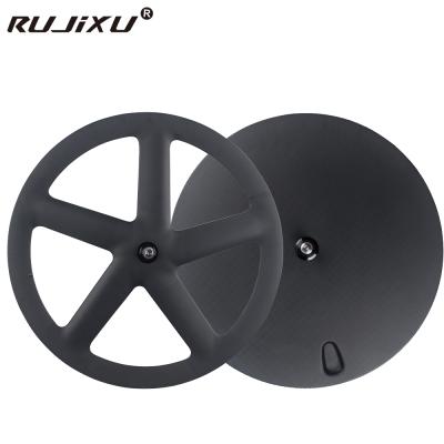 China RUJIXU 700C Carbon Wheel 5-Spoke Fixed Gear Wheelset 2283g with 16mm Rim Width for sale