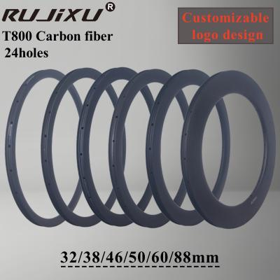 China RUJIXU 700C Carbon Fiber Road Bike Rims - T700/T800 Carbon, 32-88mm Depth Options, 424-576g Weight Range for sale