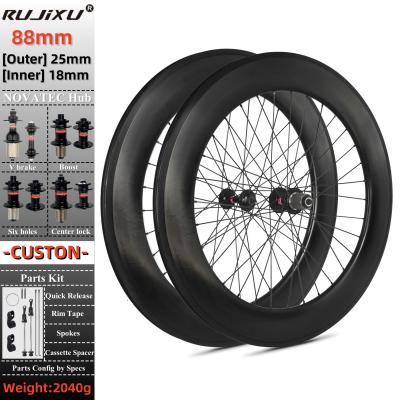China T800 Carbon Fiber 700c Road Bike Wheelset 88mm Clincher Tubeless V Brake Disc Brake for sale