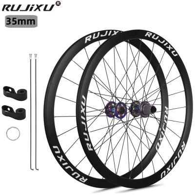China RUJIXU 700C 35mm Road Bike Wheelset Disc Brake Aluminum Alloy Clincher 24H Spokes for sale