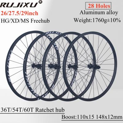 China RUJIXU 26/27.5/29inch Aluminum Alloy Disc Brake Bicycle Wheelset 28H Tubeless Clincher MTB Wheels for sale