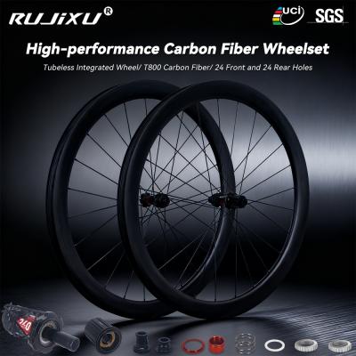 China 700C 45mm Carbon Fiber Disc Brake Wheelset 30mm Inner Width Tubeless Clincher 36T Ratchet Hub for sale