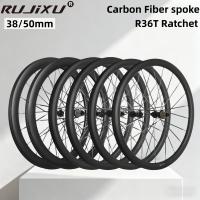 China 700C 38mm Carbon Fiber Disc Brake Wheelset 36/54T Ratchet Hub Road Bike for sale