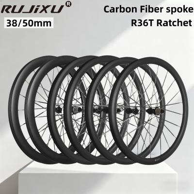 China 700C 38mm Carbon Fiber Disc Brake Wheelset 36/54T Ratchet Hub Road Bike for sale