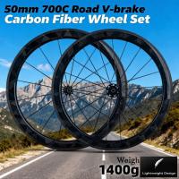 China RUJIXU 700C Road Bike Wheelset 50mm Carbon T800 Clincher Tubeless V-Brake 6-Claw Hub for sale