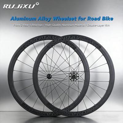 China RUJIXU 700C Ultra-Light Aluminum Alloy Road Bike Wheelset 40mm Rim Depth Clincher Tubeless Ready V Brake for sale