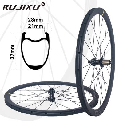 China 700C T800 Carbon Fiber Road Bike Wheelset 37mm Depth 1670g Disc Brake Clincher Tubeless for sale