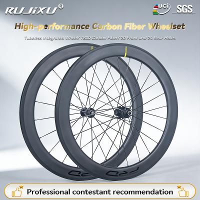 China T800 Carbon Fiber 60mm V Brake Wheelset 1600g Ultralight Road Bike 700C Clincher Tubeless for sale