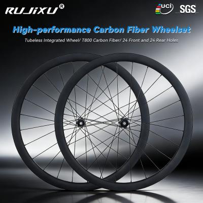 China RUJIXU 700C Carbon Fiber Road Bike Wheelset 38mm Depth T800 Disc Brake 36T Ratchet Hub for sale