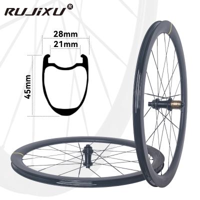 China RUJIXU 700C 45mm Carbon Fiber Road Bike Wheelset T800 36T Ratchet Hub 1190g for sale