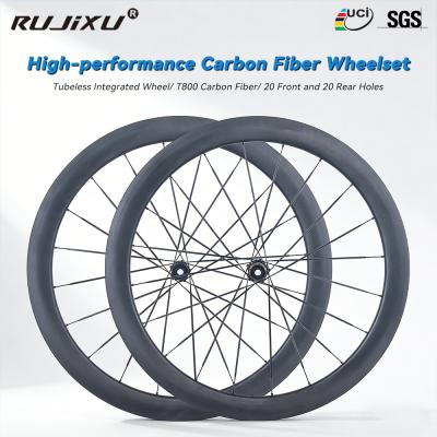 China RUJIXU 50mm Carbon Fiber Disc Brake Road Bike Wheelset 700C 36T Ratchet Hub 1200g for sale