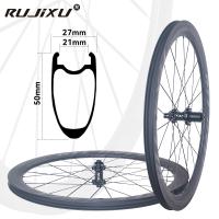 China RUJIXU 700C 50mm Carbon Fiber Road Bike Wheelset Disc Brake Thru Axle Tubeless Compatible 1600g for sale