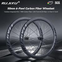 China RUJIXU 700C 50mm Carbon Fiber Road Bike Wheelset Disc Brake Thru Axle Tubeless Compatible 1600g for sale
