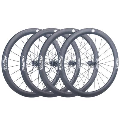 China 700c T800 Carbon Fiber Wheel Set 50mm Rim 24 Holes Center Lock Disc Brake Thru Axle Hub Lightweight for sale