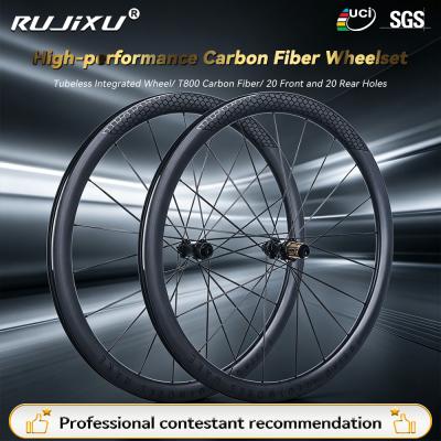 China RUJIXU 40mm Carbon Fiber Road Bike Wheelset T800 Disc Brake 24H 36T Ratchet 700c Clincher Tubeless for sale