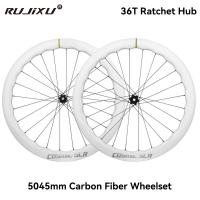 China RUJIXU 700C Carbon Fiber Road Bike Wheelset 50mm Height 36T Ratchet Center Lock Disc Brake Clincher for sale