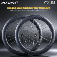 China RUJIXU T800 Carbon Fiber Road Bike Wheelset 50mm 700C Disc Brake Clincher Tubeless 24H 36T Ratchet for sale