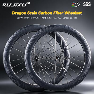 China RUJIXU T800 Carbon Fiber Road Bike Wheelset 50mm 700C Disc Brake Clincher Tubeless 24H 36T Ratchet for sale