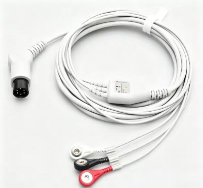 China Button Type One Piece ECG Cable AAMI 3 Lead Cable 6 Pin for sale