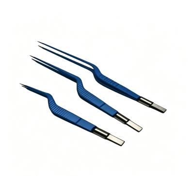 China Reusable Bipolar Electrosurgical Forceps IEC Bipolar Tweezers Curved Blue For ESU for sale