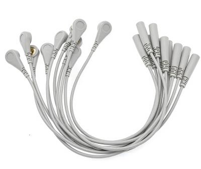 China ECG EKG Snap Electrode Lead Wire 4.0mm Female to Female 10pcs Reusable TPU Cable Set 24cm for sale