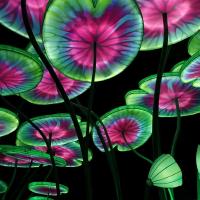China Color Changing Iron Wire Lotus Leaf Light 340-350CM with Dual Temperature LED for Shopping Mall Decorations for sale