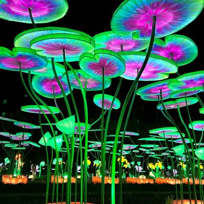 China Color Changing Iron Wire Lotus Leaf Light 340-350CM with Dual Temperature LED for Shopping Mall Decorations for sale