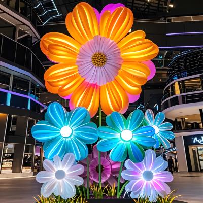 China Giant Colorful LED Flower Light Sculpture Set, Mall Commercial Floral Light Installation for Shopping Center Decoration for sale