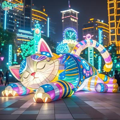 China Custom Cat Lantern 220-230CM with LED Lighting for Urban Decor - Waterproof Steel Frame & 110/220V Power for sale
