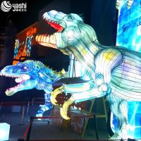 China Custom Sci‑Fi Mecha Velociraptor Zigong Lantern, Giant LED Mechanical Dinosaur Light Sculpture for Theme Park Night Festival for sale