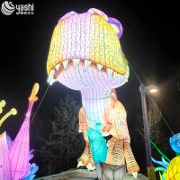 China Realistic Tyrannosaurus Rex Dinosaur Model Sculpture with Waterproof Material and Outdoor LED Lantern for sale