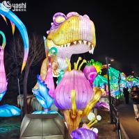 China Realistic Tyrannosaurus Rex Dinosaur Model Sculpture with Waterproof Material and Outdoor LED Lantern for sale