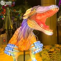 China Custom Feathered Velociraptor Dinosaur Zigong Lantern, Giant LED Dinosaur Light Sculpture for Dino‑Theme Park & Outdoor Festival Show for sale