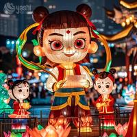 China Custom Nezha Cartoon Character Zigong Lantern, Giant Chinese Myth Figure Light Sculpture, Waterproof Outdoor Temple Town Festival Light Decoration for sale