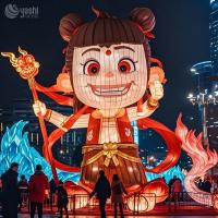 China Custom Nezha Cartoon Character Zigong Lantern, Giant Chinese Myth Figure Light Sculpture, Waterproof Outdoor Temple Town Festival Light Decoration for sale