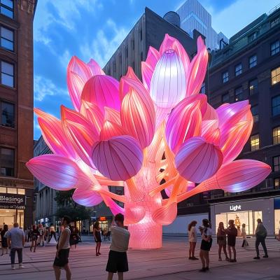 China Custom LED Flower Lanterns for Plaza Decoration - 4-8 Meter Sizes with 220V Power and Dynamic Lighting Effects for sale
