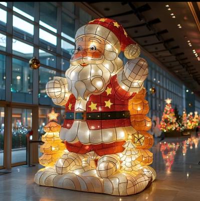 China Custom Giant Santa Claus Silk Lantern, Indoor Outdoor LED Santa Light Sculpture for Mall Christmas Festival Decoration for sale